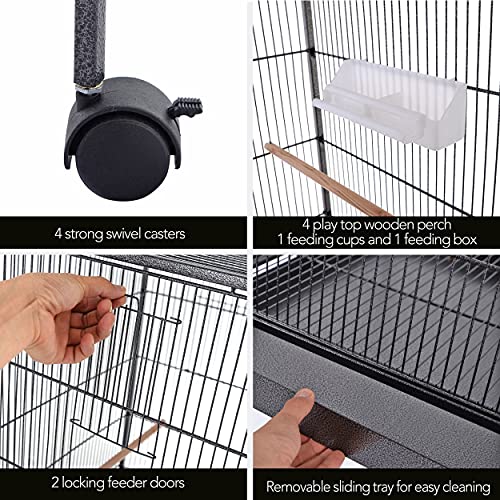 Talis 58” Large Bird Cage with Rolling Stand – Wrought Iron Birdcage for Cockatiels, Parrots, Parakeets, Conures – with 360° Swiveling Coasters, Easy to Clean, Super Strong, Sturdy and Durable