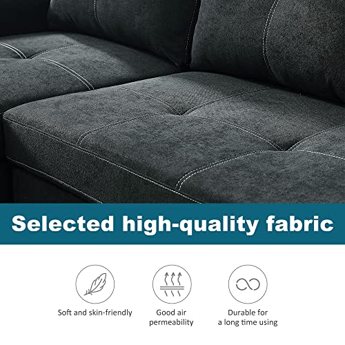 Ucloveria Reversible Sectional Sofa Couch, Sleeper Sofa Bed with Storage Chaise Pull Out Couch Bed for Living Room L-Shape Lounge 2 in 1 Sectional Couch with Pull Out Bed Black