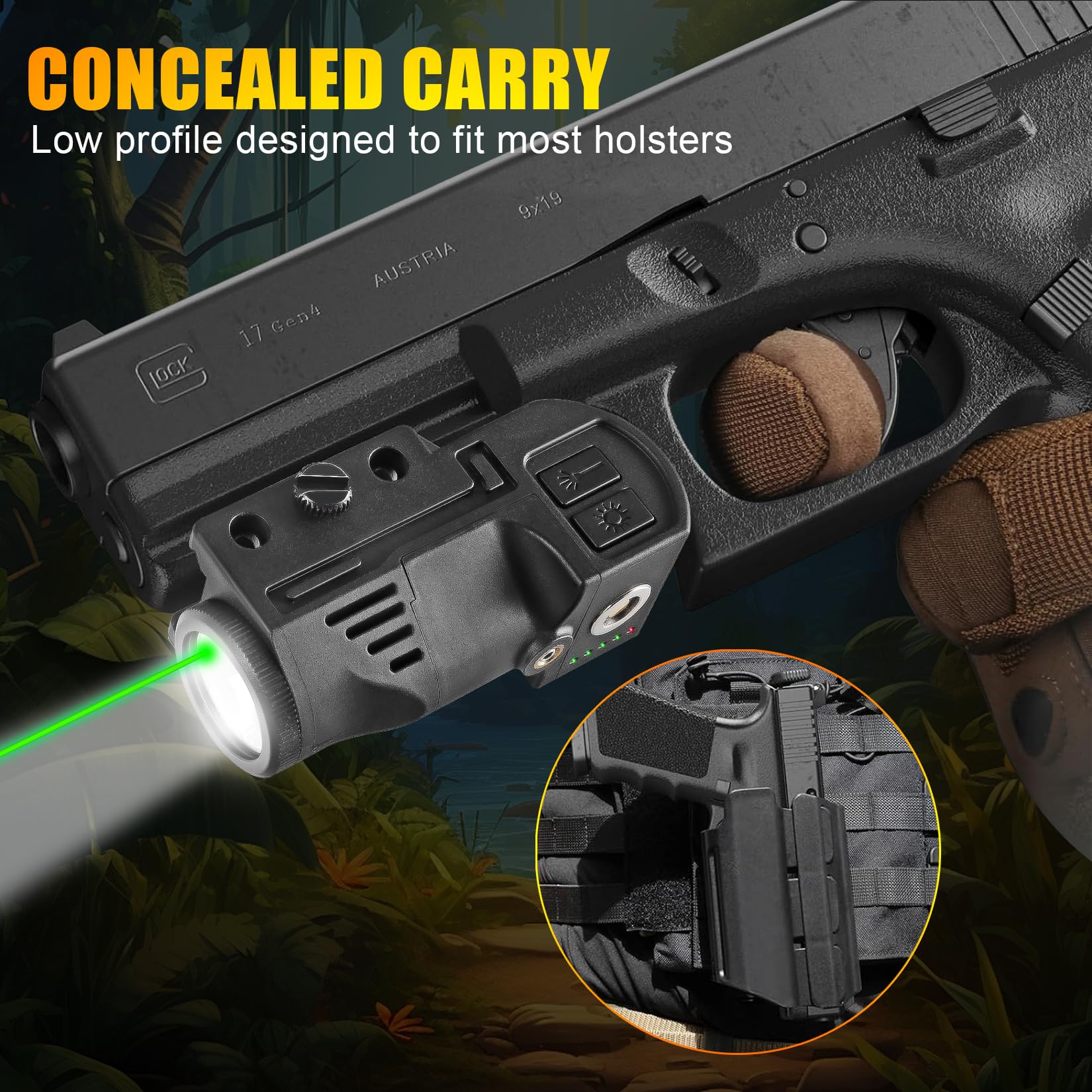Lasercross CL105 New Magnetic Charging Internal Green Laser Sight & Picatinny Flashlight Laser Combo with Rechargeable Battery Inside,Tactical Gun Light Laser Used for Most of Handguns and Rifles