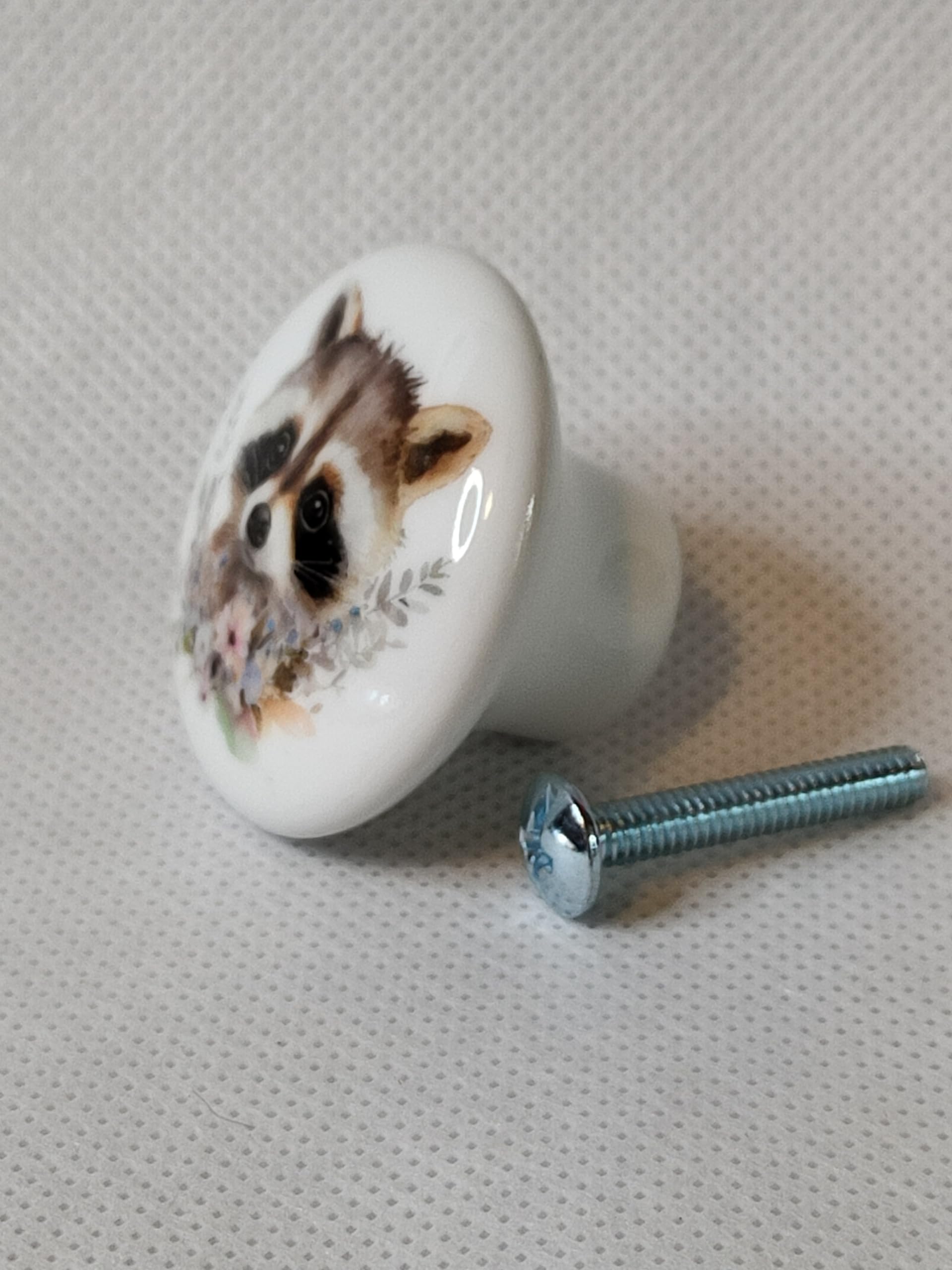 Watercolor Spring Baby Animals by DC DECORATIVE Ceramic Dresser Drawer PULLS Cabinet Cupboard KNOBS (0017 Raccoon)
