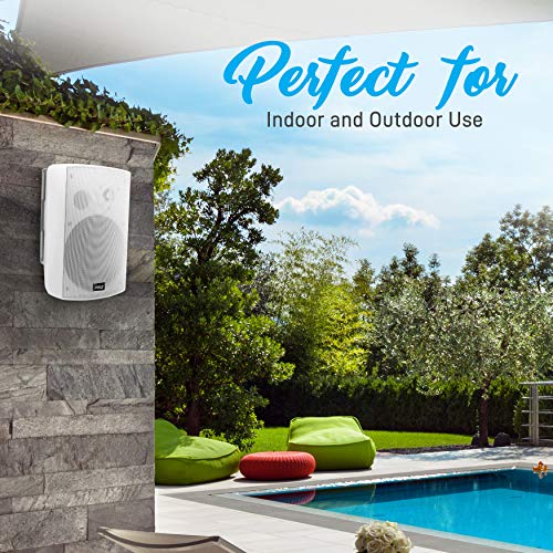 Pyle Outdoor Wall-Mount Patio Stereo Speaker-Waterproof Bluetooth Wireless&No Amplifier Needed-Portable Electric Theater Sound Surround System for Home Party Cabinet Enclosure- Pyle PDWR61BTWT White