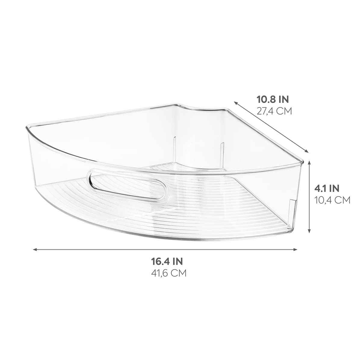 iDesign Recycled Plastic 1/4 Wedge Lazy Susan Turntable Organizer with Handle, Pantry, Bathroom, General Storage and More β 16.5" x 11" x 4", Clear (Pack of 2)