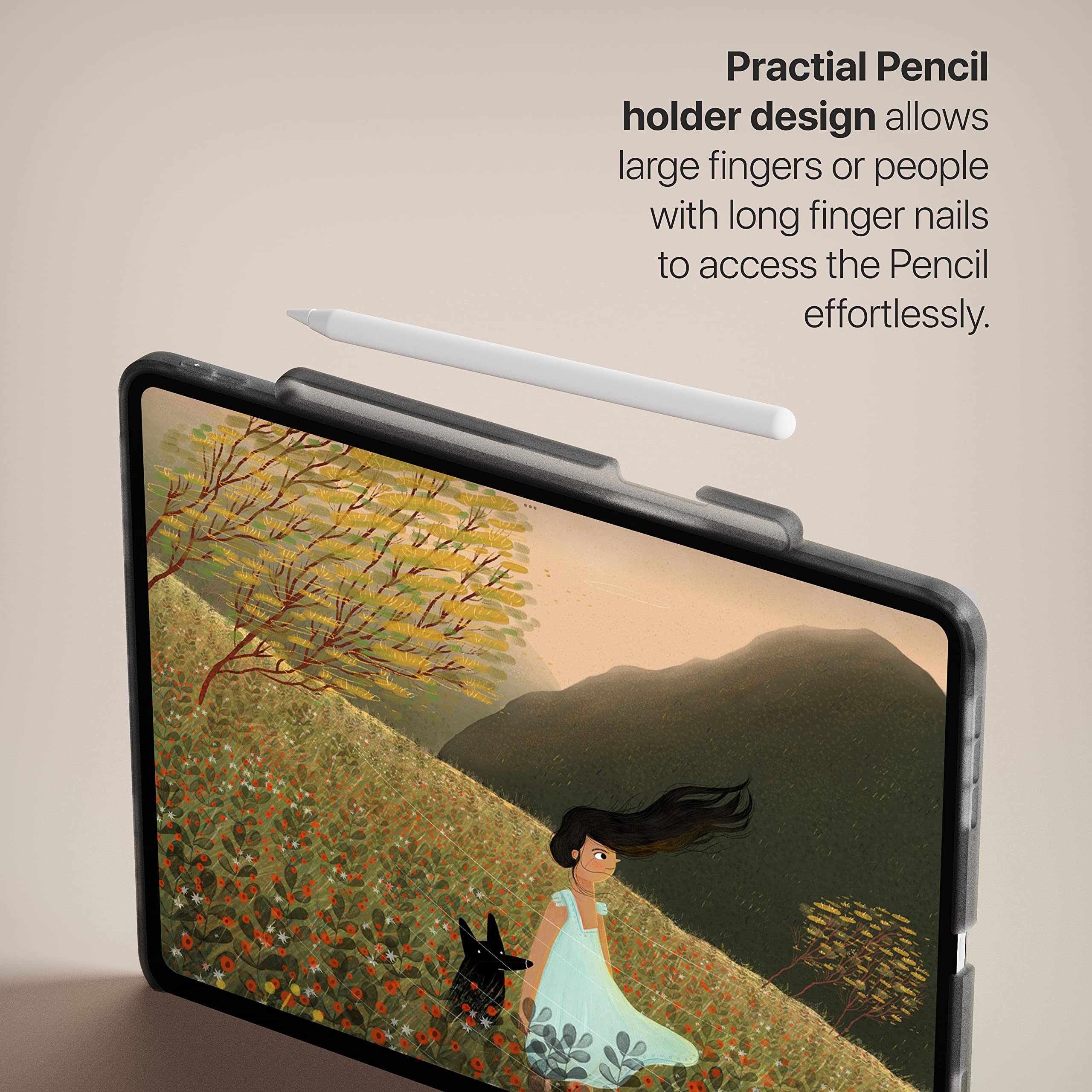 TineeOwl Mocha iPad Pro 11 inch Case 2022, 2021, 2020, 2018 (4th, 3rd, 2nd, 1st Generation) Ultra Slim Clear Case with Pencil Holder + Tri-fold Stand Cover, Lightweight (Frosted Black/Clear Back)