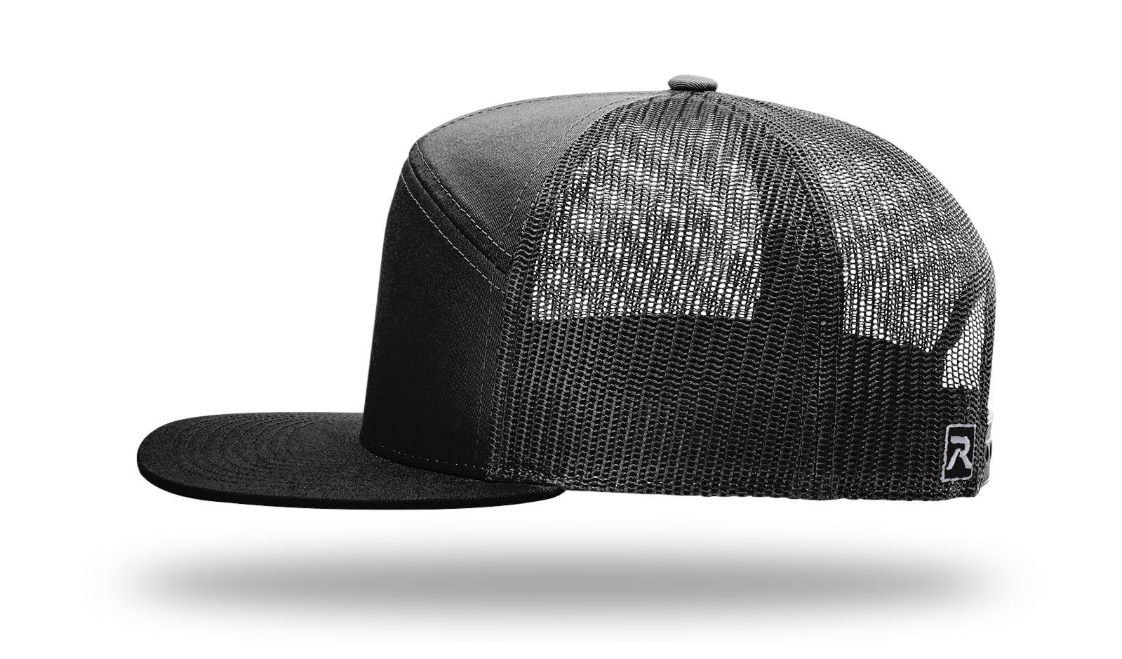Richardson 168 Hat 7-Panel Trucker Cap Hi-Pro Snapback Cap Adjustable Baseball Hat Blank Hat Bulk Hats - Black