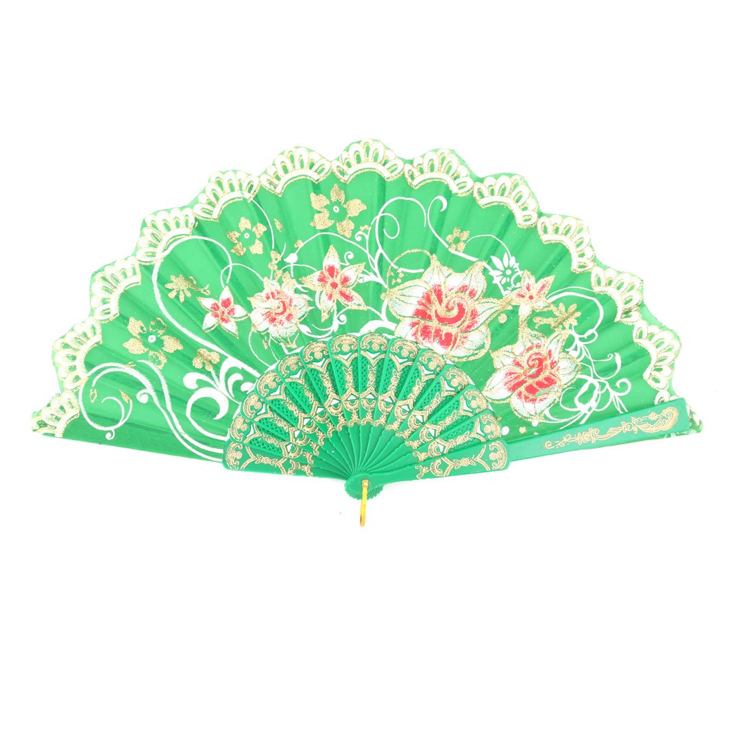 Qtqgoitem Polyester Flower Printed Show Dance Classical Style Foldable Cooling Hand Fan Green (model: d1a 6ed aae 017 dab)