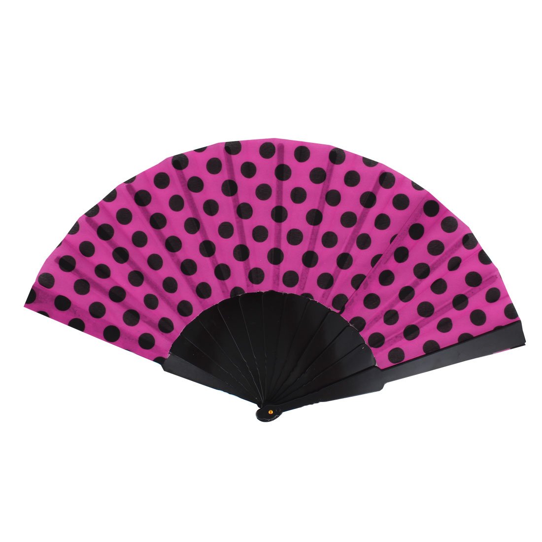 Qtqgoitem Unisex Summer Handy Dots Pattern Hand Folding Fan Black Fuchsia (model: eb8 f66 b20 438 4b2)