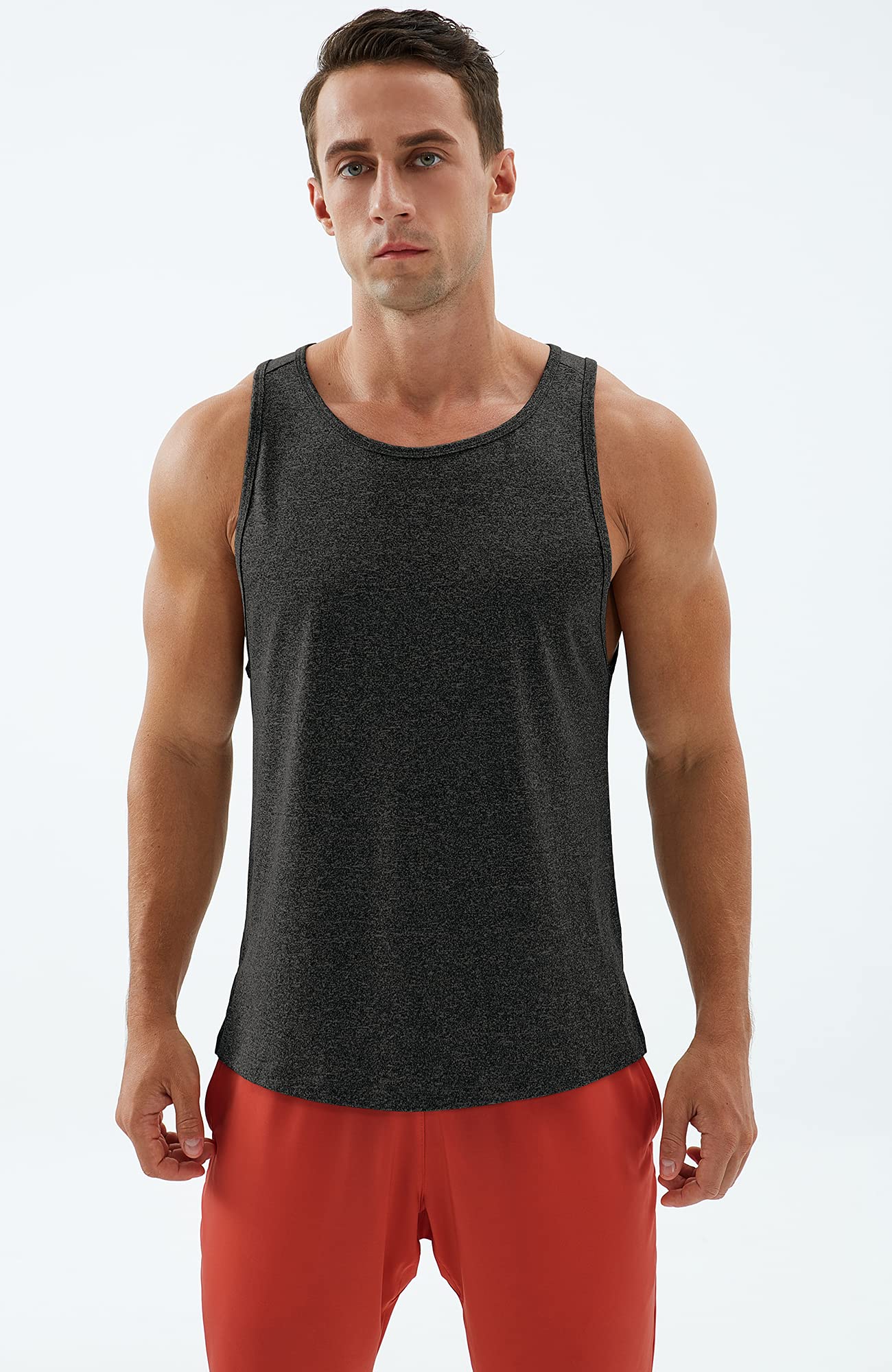 icyzone Workout Tank Tops for Men - Running Muscle Tank Exercise Gym Tops Athletic Shirts (Black Heather, Medium)