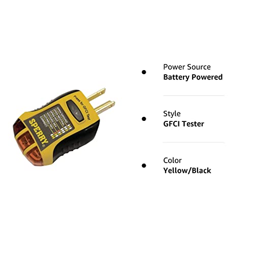 Sperry Instruments GFI6302 GFCI Outlet / Receptacle Tester, Standard 120V AC Outlets, 7 Visual Indication / Wiring Legend, Home & Professional Use, Yellow & Black