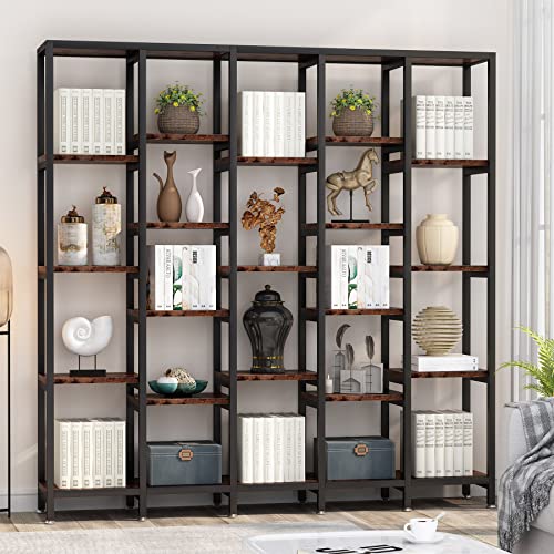 Tribesigns Wide 9-Tier Bookshelf, 71β H x 70β W Extra Large Bookcase with 22 Open Shelves, Tall Bookshelf Open Display Shelves with Metal Frame for Living Room, Home Office, Rustic Brown