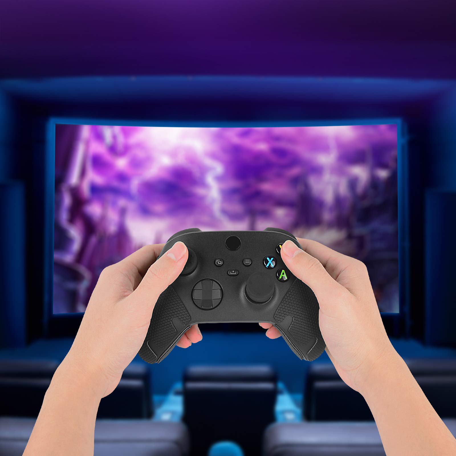 Linkidea Soft X-Box X Controller Silicone Cover Skin, Anti-Slip Controller Grip Silicone Skin for Xbox Series X/S, Touch Studded Protective Silicone Cover Skin, 4Pcs Thumb Grips Caps (Black)