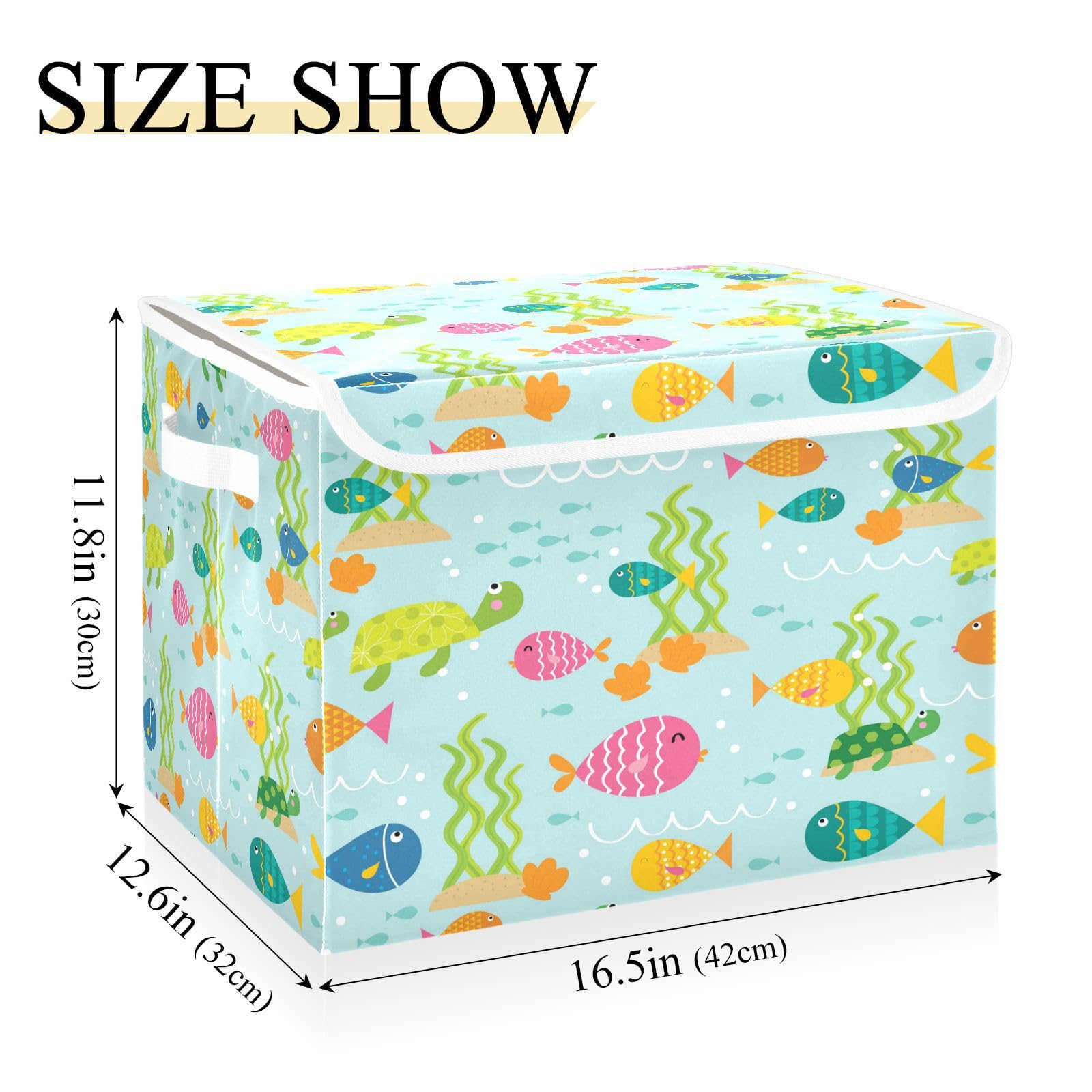 YETTASBIN Ocean Animals Storage Basket with Lid and Handles, Large Collapsible Fabric Storage Bins Durable Storage Organizer for Shelves, Closet, Bedroom, School, Office, Home Decor