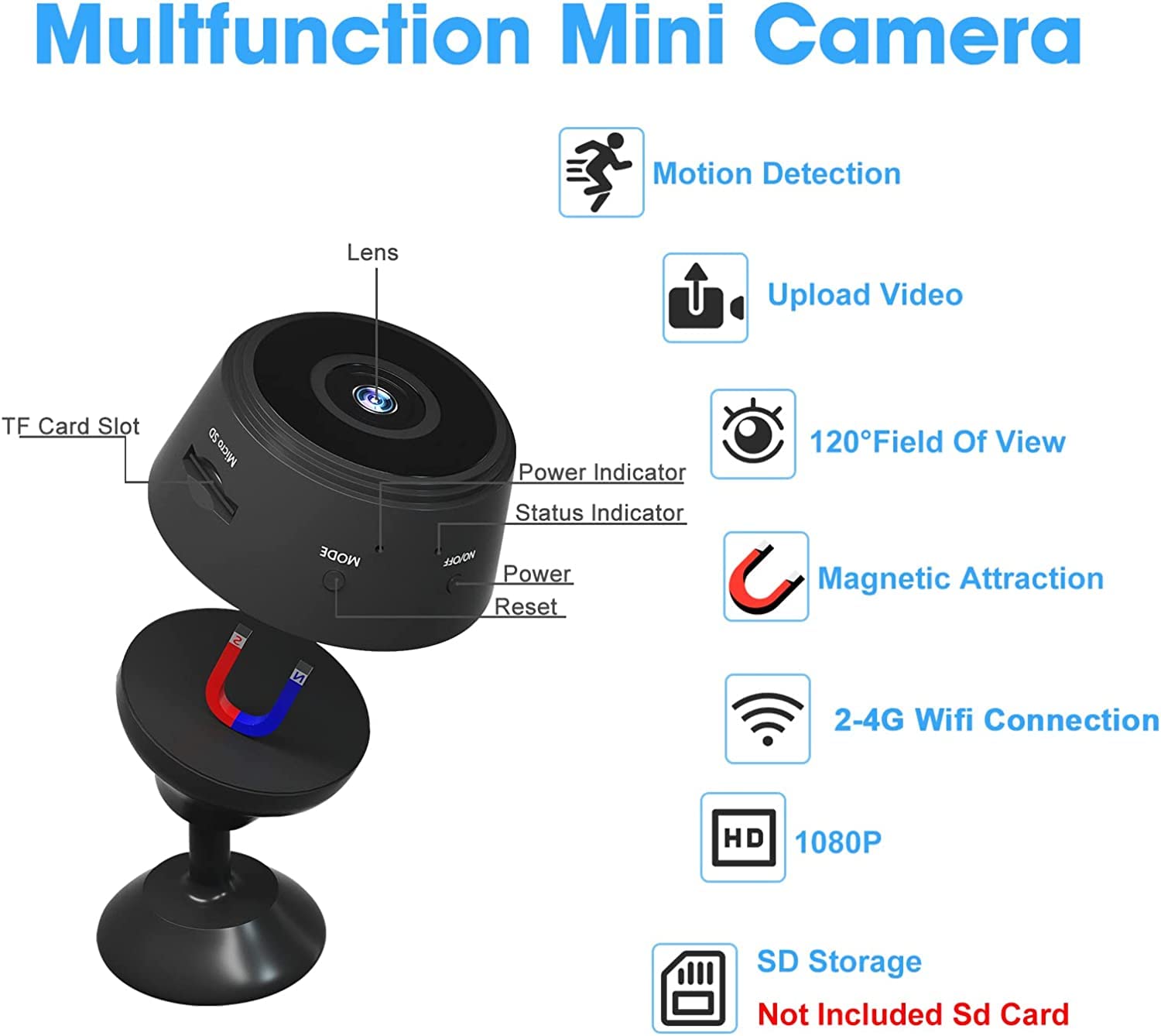 TINOCOR Mini Spy Camera WiFi Hidden Camera Spy Camera with Motion Detection Wireless Nanny Cam HD 1080P Home Security and Indoor Outdoor