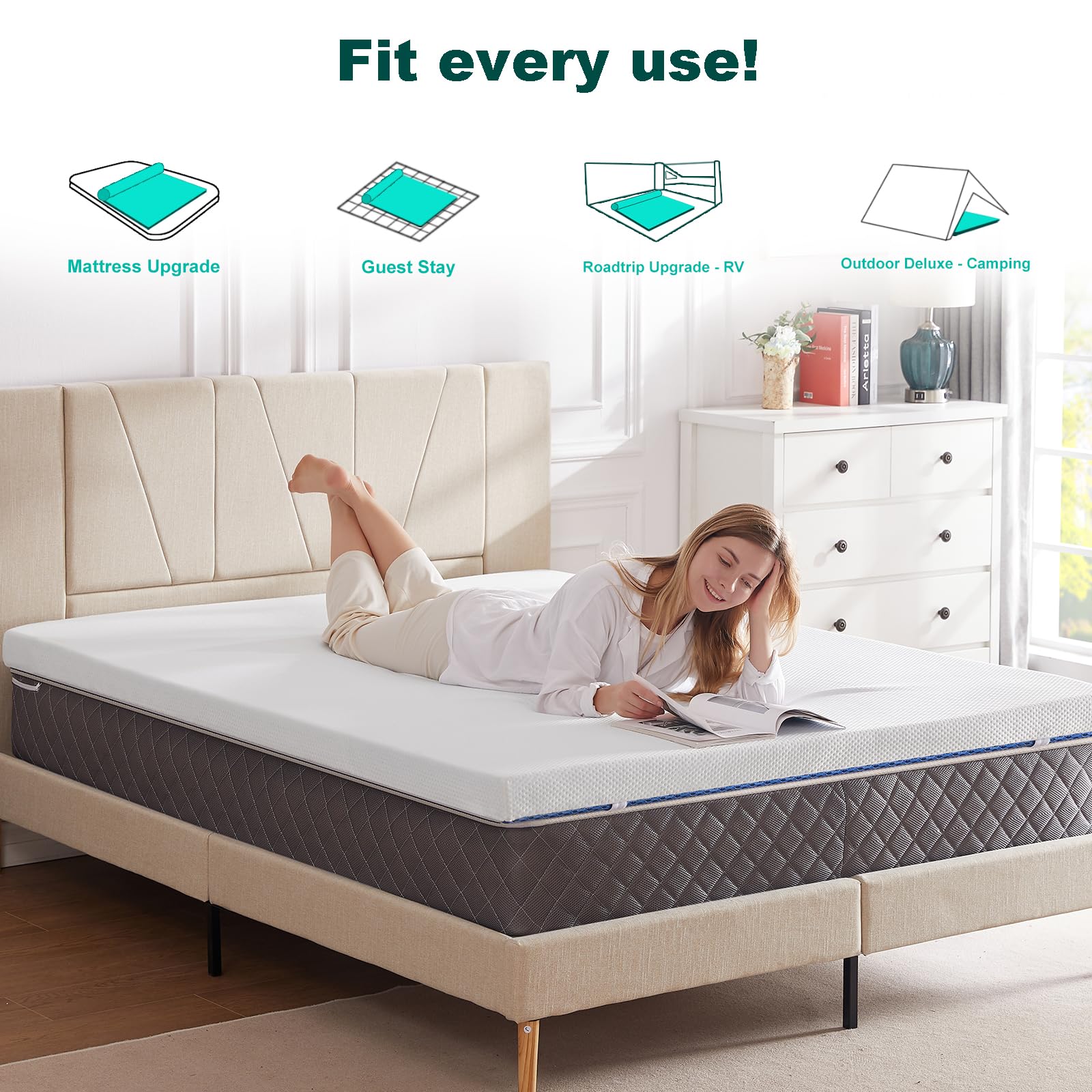 WAVV Gel Memory Foam Mattress Topper Cooling Mattress Pad Bed Medium Support,with Removable and Washable Cover,CertiPUR-US Certified (King Size-4Inch)