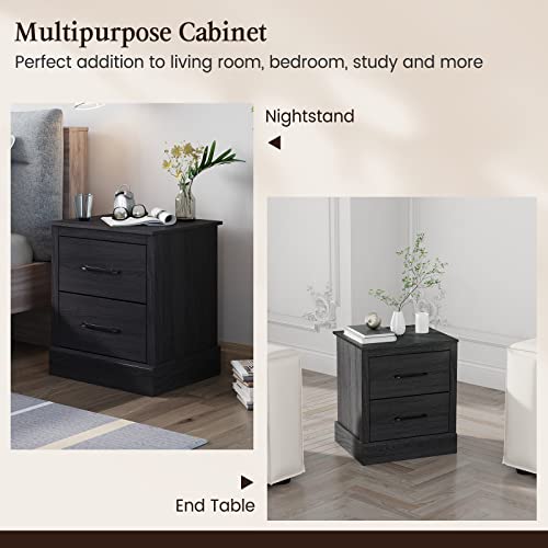 UIIAIOUIAIO Nightstand with 2 Storage Drawers, Wood Bedside Table, Compact Floor Night Stand End Table, Accent Sofa Side Table for Bedroom Living Room, Farmhouse Design, Grey Oak