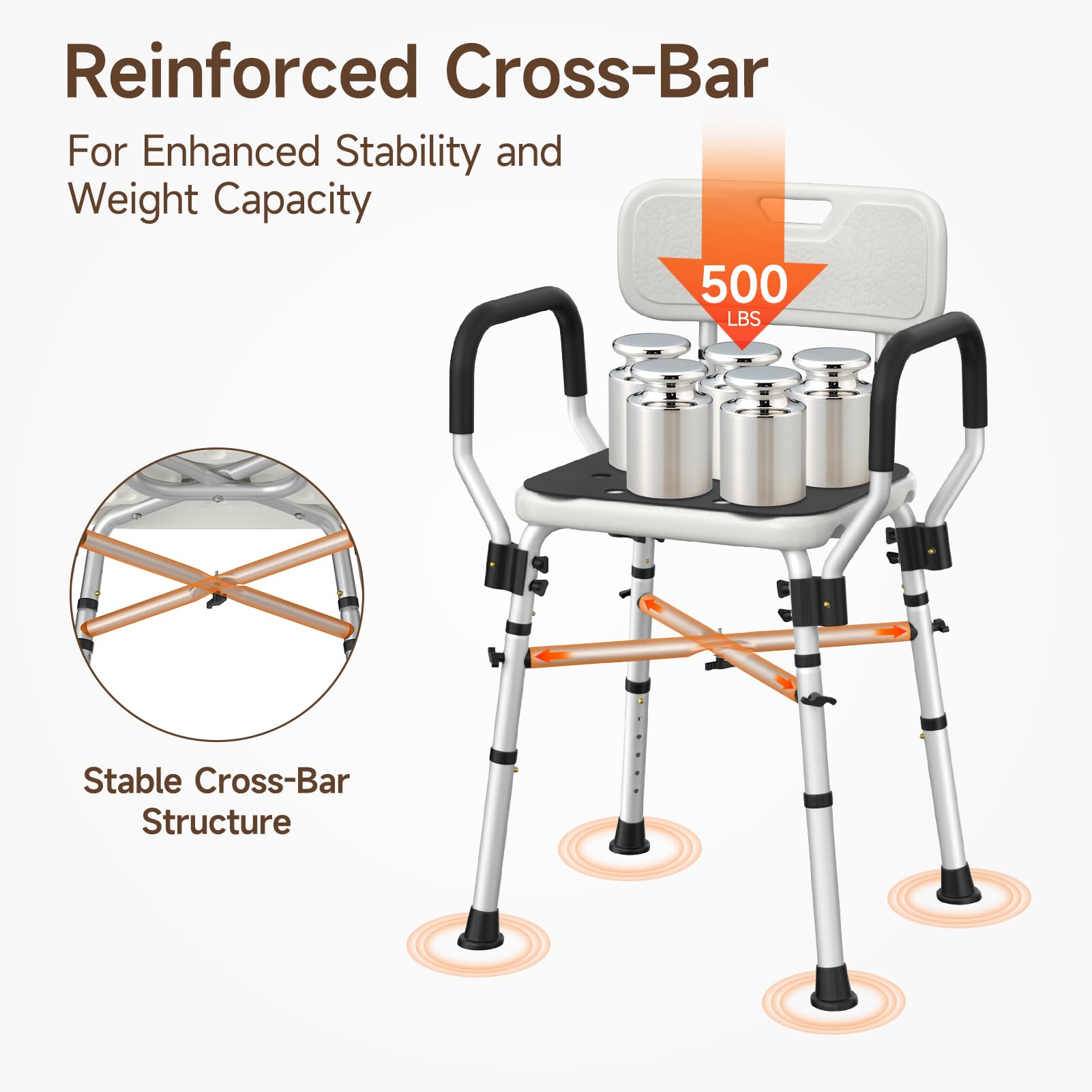 WAYES Shower Chair with Arms and Back - Bariatric Shower Chair, Up to 500 Lbs, Heavy-Duty, Adjustable