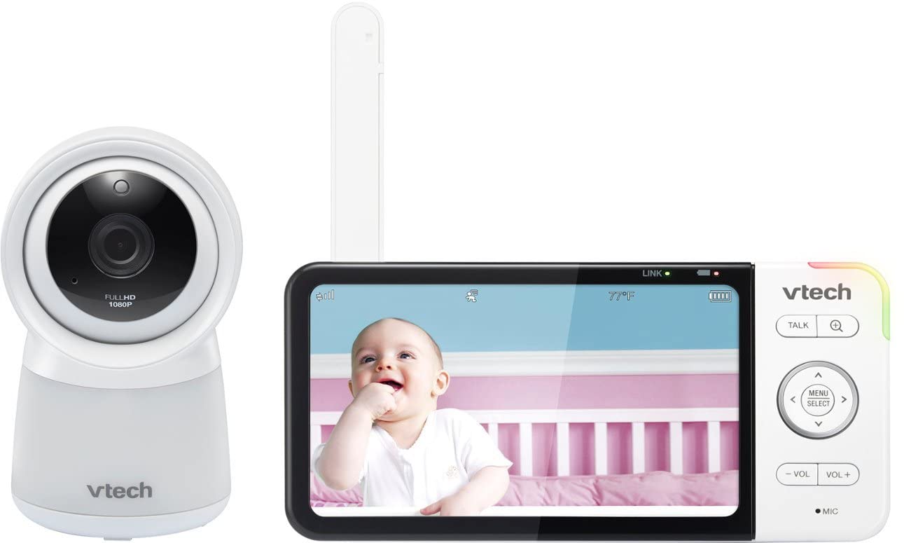 VTech - Smart Wi-Fi Video Baby Monitor w/ 5” HC Display and 1080p HD Camera, Built-in Night Light, RM5754HD - White (Renewed)