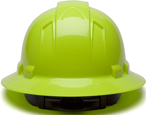 Pyramex Ridgeline Full Brim Hard Hat, 4-Point Ratchet Suspension, Hi-Vis Lime