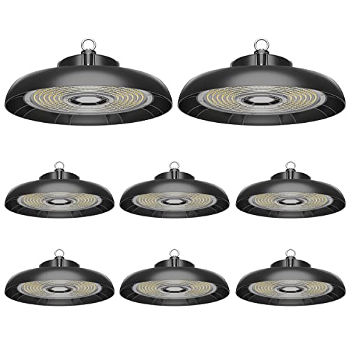 UFO LED High Bay Light 250W: 37500 Lumen 5000k Daylight 1000W HID/HPS 5ft Cable IP65 DLC ETL Listed LED Warehouse Lights Commercial Shop Workshop Garage Factory Lowbay Area Lighting Fixture 8pack