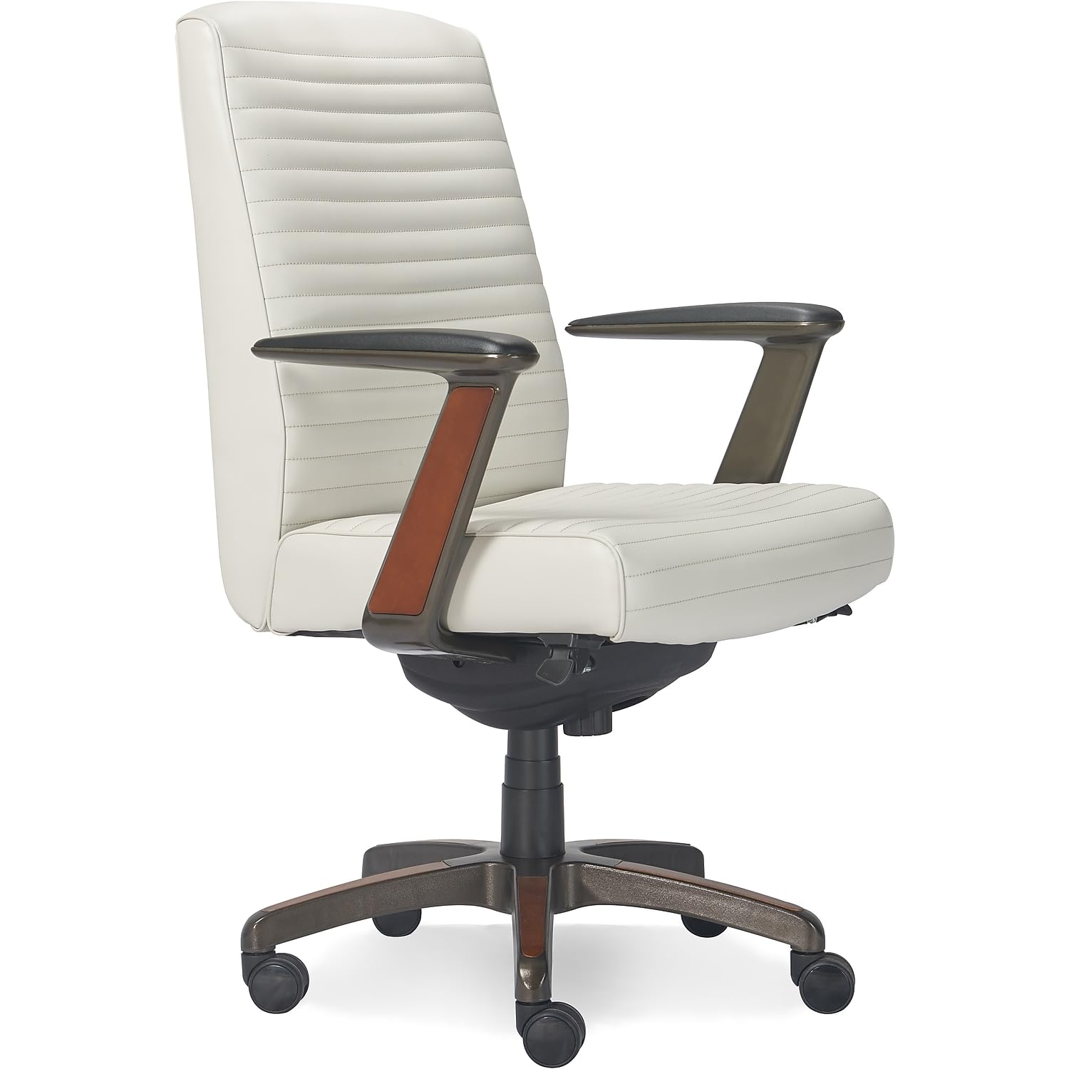 La-Z-Boy Emerson Modern Executive Office Chair with Rich Wood Inlay, Ergonomic High-Back Lumbar Support, Bonded Leather, White