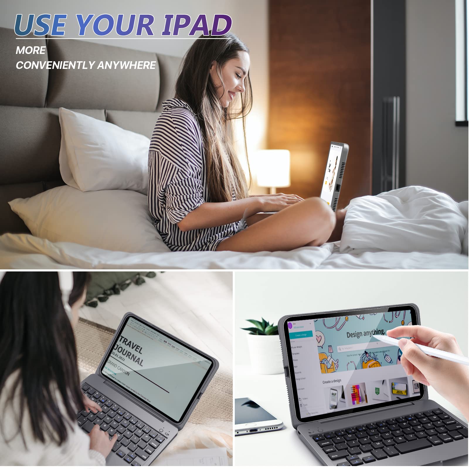 PLUSBRAVO iPad Mini 6 Case with Keyboard 8.3 Inch 2021, iPad Mini 6th Generation Case with Keyboard Bluetooth Wireless Rechargeable, iPad Mini 6 Accessories Protective Cover, Space Gray