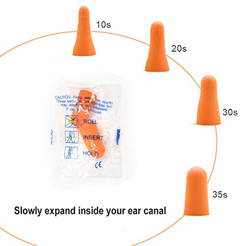 Quality Foam Earplugs 50 Pair- 32dB Noise Cancelling Disposable Individually Wrapped Packaged Bulk in Pairs Soft for Sleeping Travel Concert Shooting Hunting Study Work Construction Safety Orange