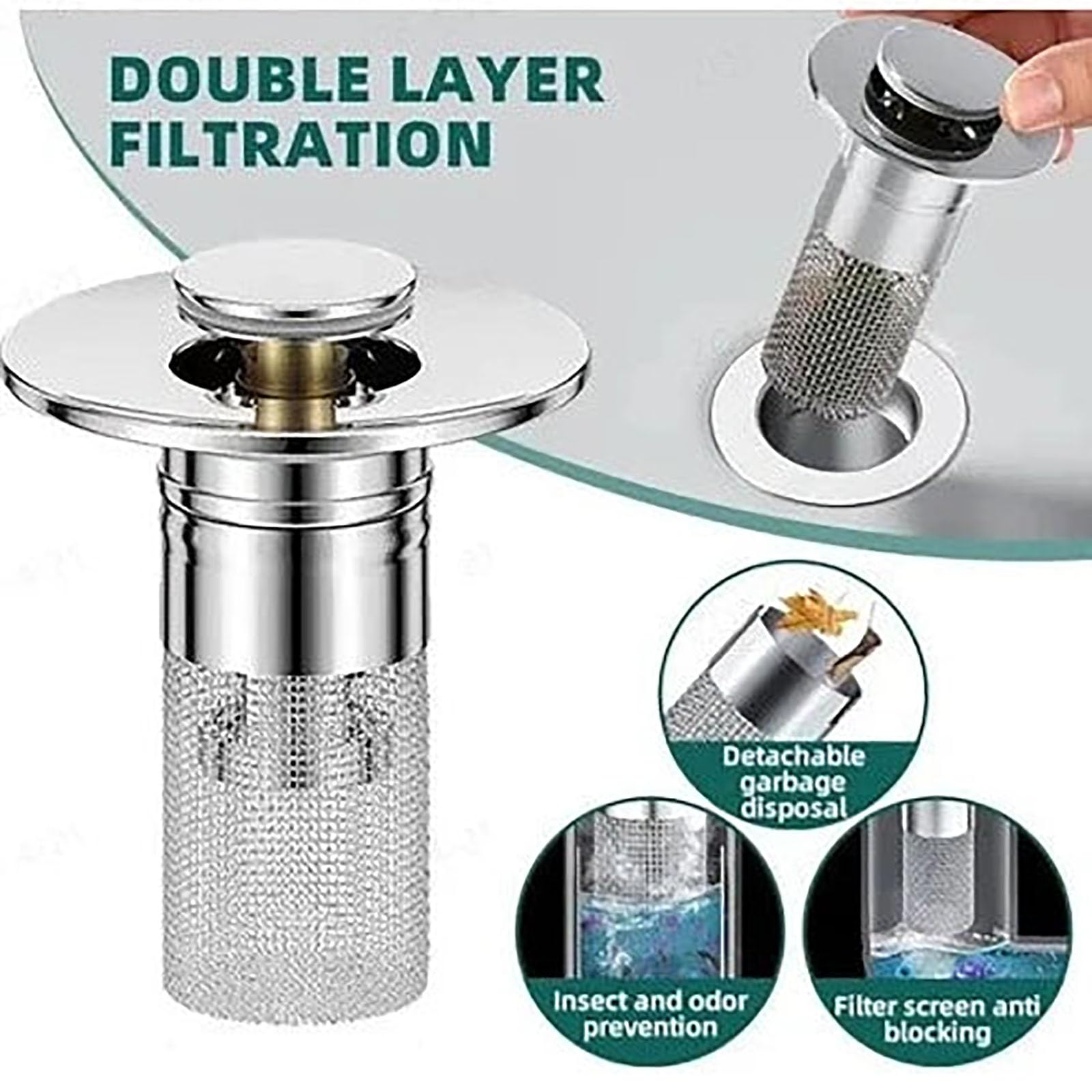 Universal Floor Drain Filter, Universal Bathroom Sink Plug, Bathroom Sink Drain Strainer Hair Catcher, Sink Drain Plug with Anti-Clogging Strainer, Bathtub Drain Stopper (5Pcs)