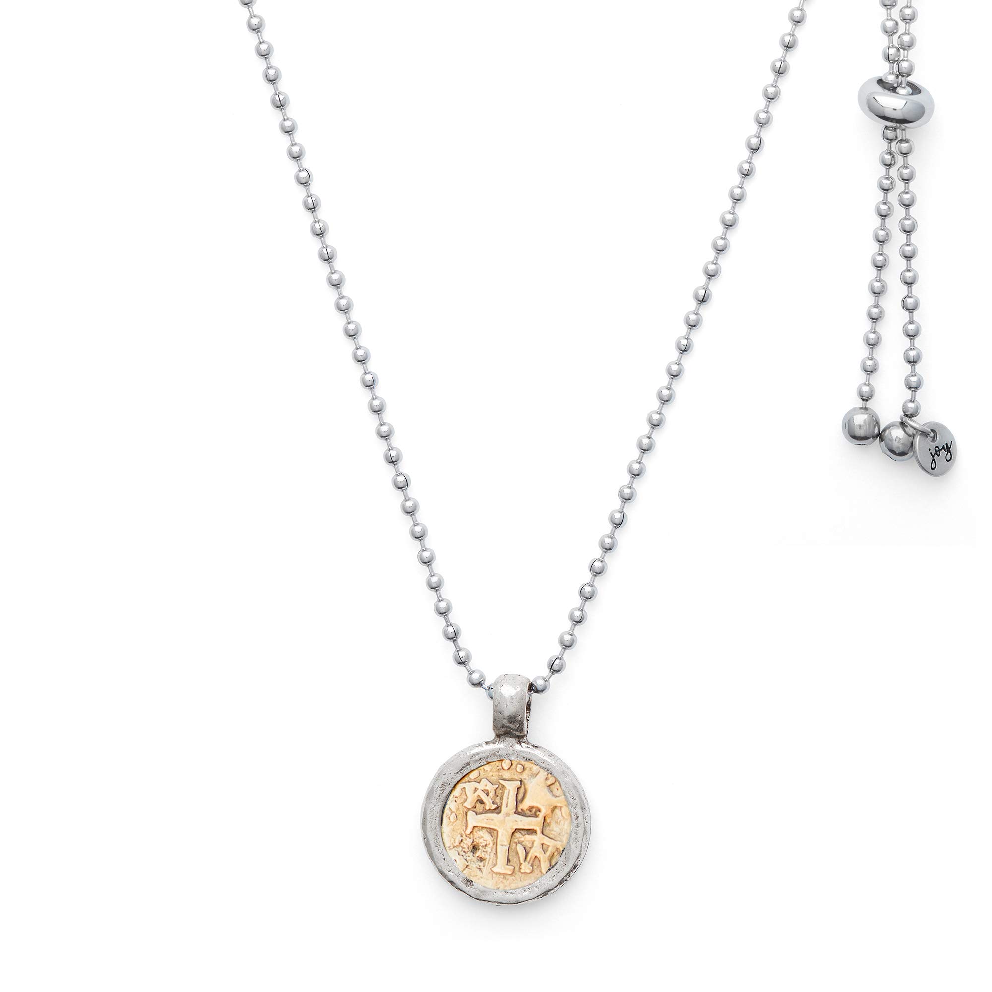 Lizzy James Handcrafted Antique Greek Coin Inspired Gold Cross Necklace | Made with Durable Stainless Steel Chain with Adjustable length from 18 to 28 inches Choker | Made in USA