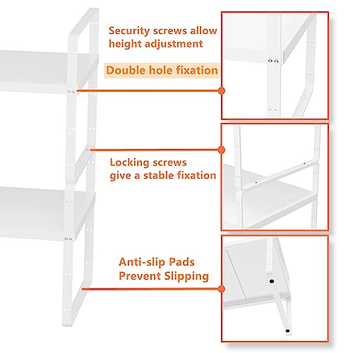Slideep Expandable Cabinet Shelf Organizer Rack,Large Kitchen Cabinet Organizer Stackable Counter Shelf Organizer large Expandable Shelves, Counter Pantry Storage Organization, White, 3 pack