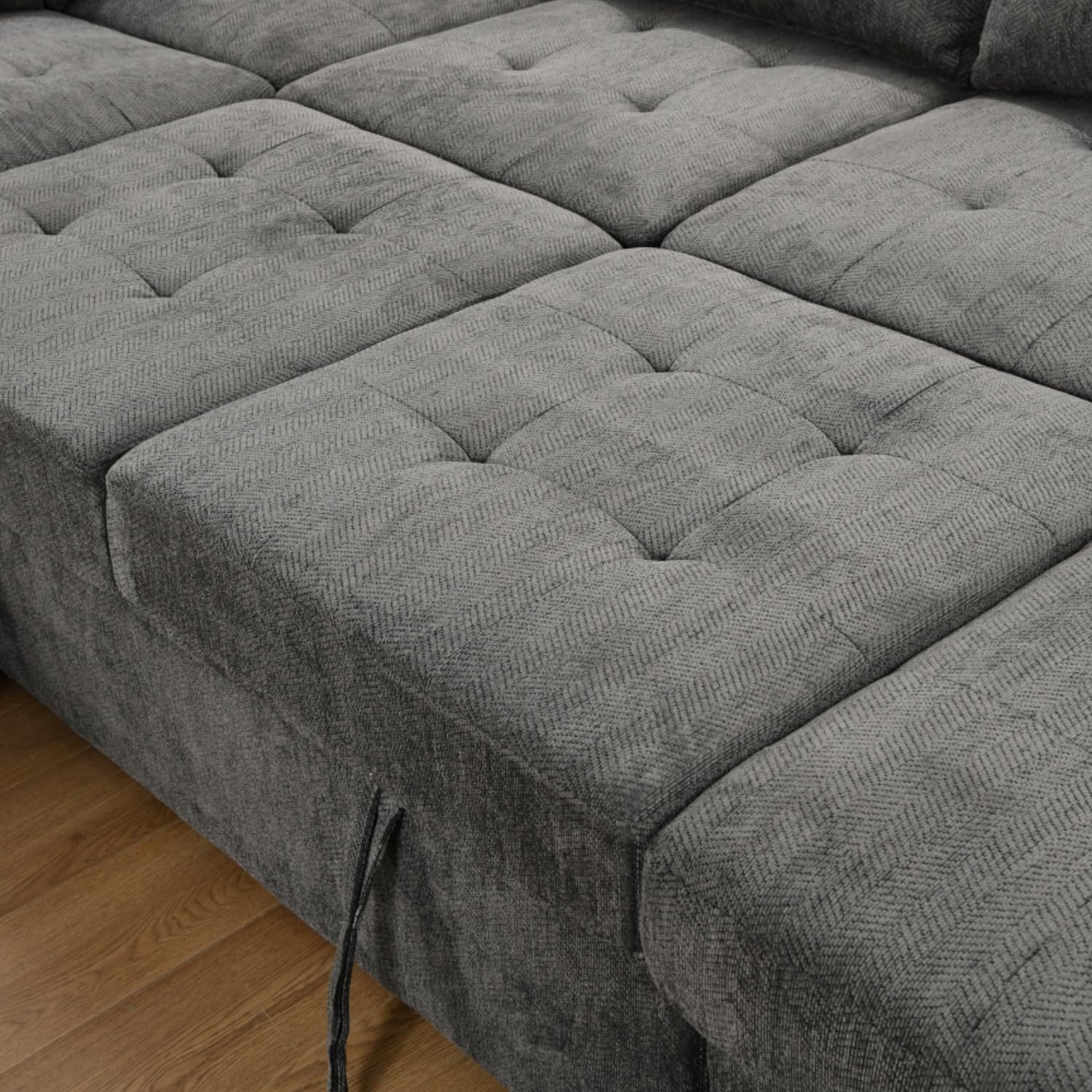 THSUPER Sectional Sleeper Sofa Bed with Storage Chaise, U Shape Oversized Sectional Couch with Pull Out Bed for Living Room, 6 Seater Dark Gray
