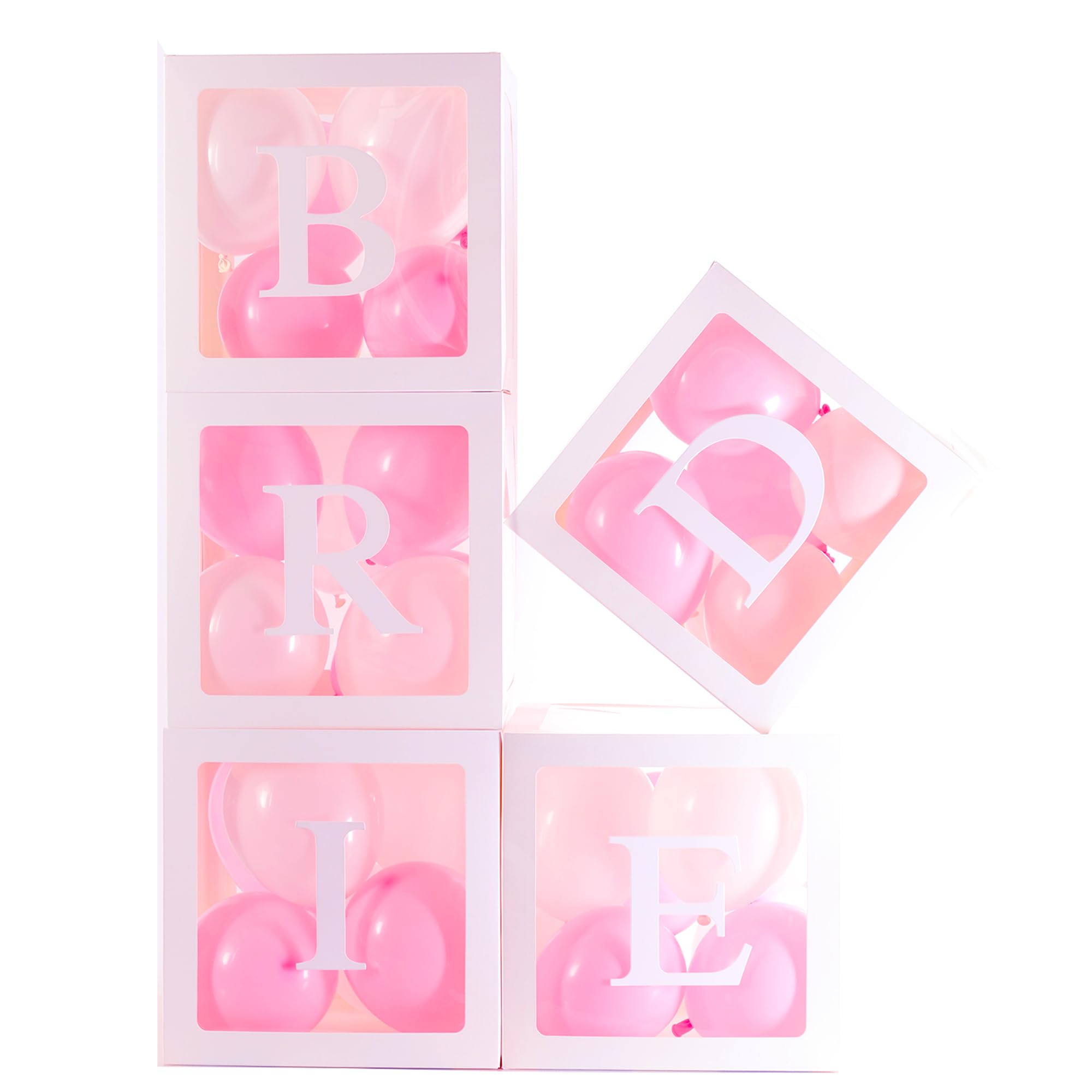 White BRIDE Balloons Boxes with 5 PCS Clear Balloon Boxes and 5pcs Letters for Bride Shower Party Wedding Decorations