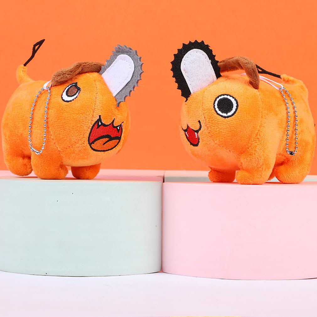 Roffatide Anime Plushie Chainsaw Man Plush Pendant 3.9'' Pochita Fluffy Keyrings Orange Cute Stuffed Keychains