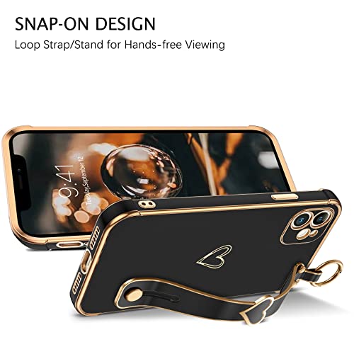 Telaso iPhone 11 Love Heart Case - Cute Wristband Kickstand & Soft TPU Bumper for Girls & Women - Black
