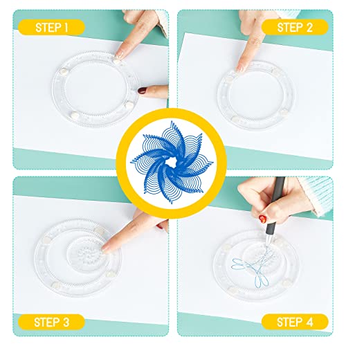 Spiral Art Clear Gear Geometric Ruler 28 Pcs Spiral Circle Template for Drawing Plastic Template Ruler Drawing Toys Spiral Curve Stencils with Pens Paper for Drawing DIY Art Crafts Sketch Creation