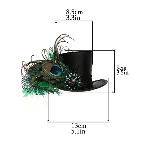 LATIMOON Mini Top Hat Fascinator Headband Peacock Feather Top Hat for Derby Tea Party