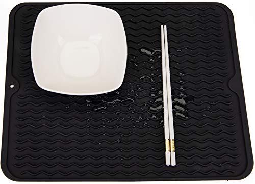 Nicunom 2 Pack Silicone Dish Drying Mat 16" x12", Waterproof Countertop Pad, Heat Resistant, Eco-friendly, Non-slipping, Easy Clean Dishwasher Safe, Black