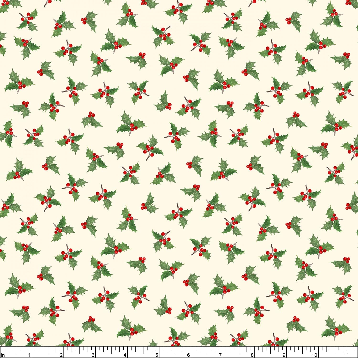 Wilmington Prints Cardinal Cozy Holly Toss, Fabric by The Yard (Cream)