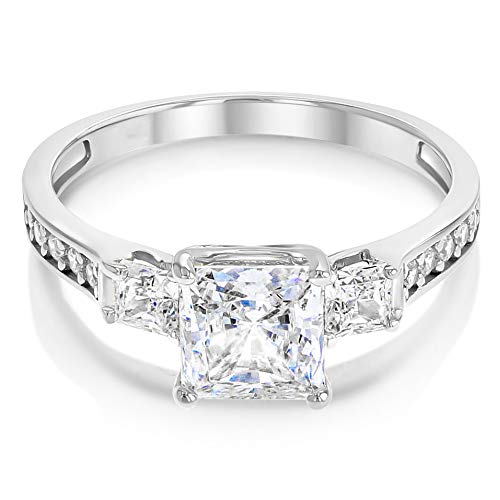 Ioka - 925 Sterling Silver 1.5 Ct. Cubic Zirconia CZ 3 Stone Princess Cut Engagement Ring - Size 8