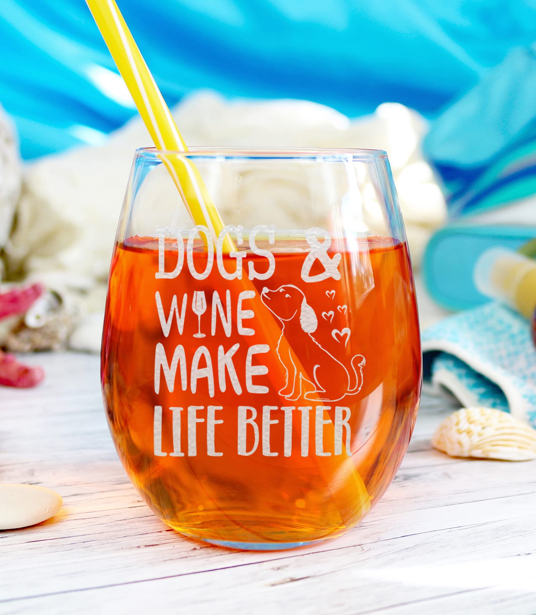 NeeNoNex Funny Gift for Dog Mom Dad Dogs & Wine Make Life Better Stemless Wine Glass - Dog Lover Gift
