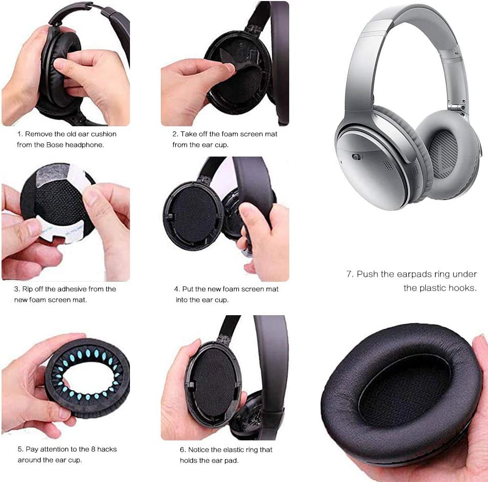 QC35 ii Replacement Earpads, Soft & Comfort for Bose QuietComfort 35 Ear Cushion Ear Pads Compatible with Bose QC35 II QC35 Wireless Over-Ear Headphones (Black)