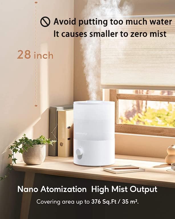 MegaWise Cool Mist Humidifiers for Babies, Bedroom, Nursery, Home and Office | Super Quiet Ultrasonic Vaporizer, Large Top-Refill 3.5L, Essential Oil Diffuser, Auto Off, Easy Clean