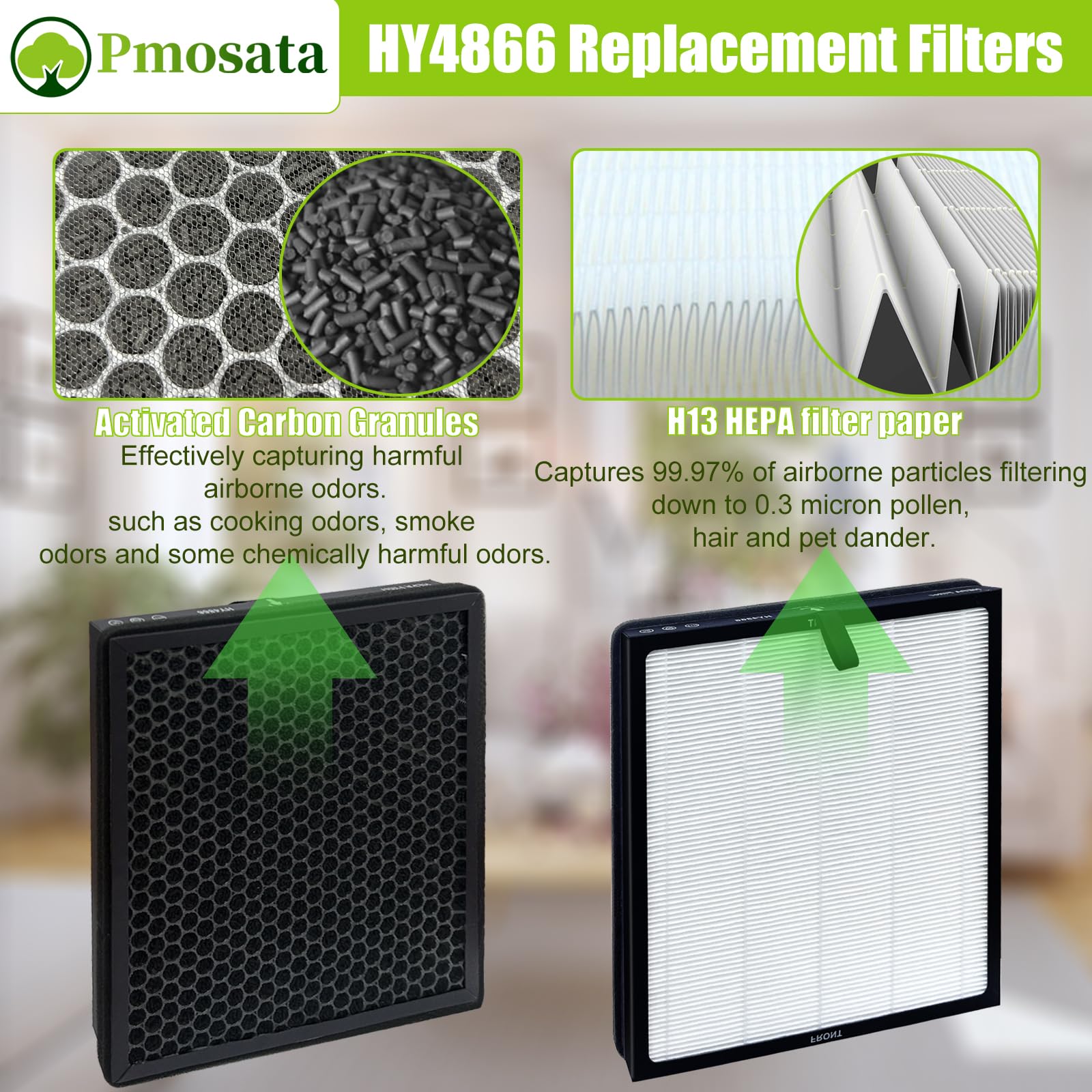 Pmosata 2 pack HY4866 Replacement Filter Compatible with MORENTO HY4866 Air Purifier and YIOU M1 Air Purifier,upgrade 2-In-1 H13 Ture HEPA Filter