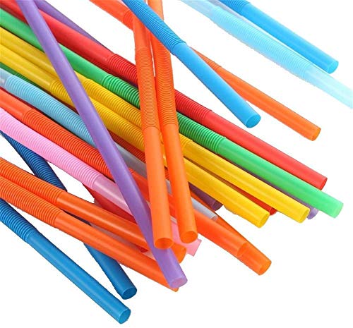 Multi-Colored Flexible Disposable Drinking Straws Bendable Extra Long Bendy Party Plastic Straws, 100 Count