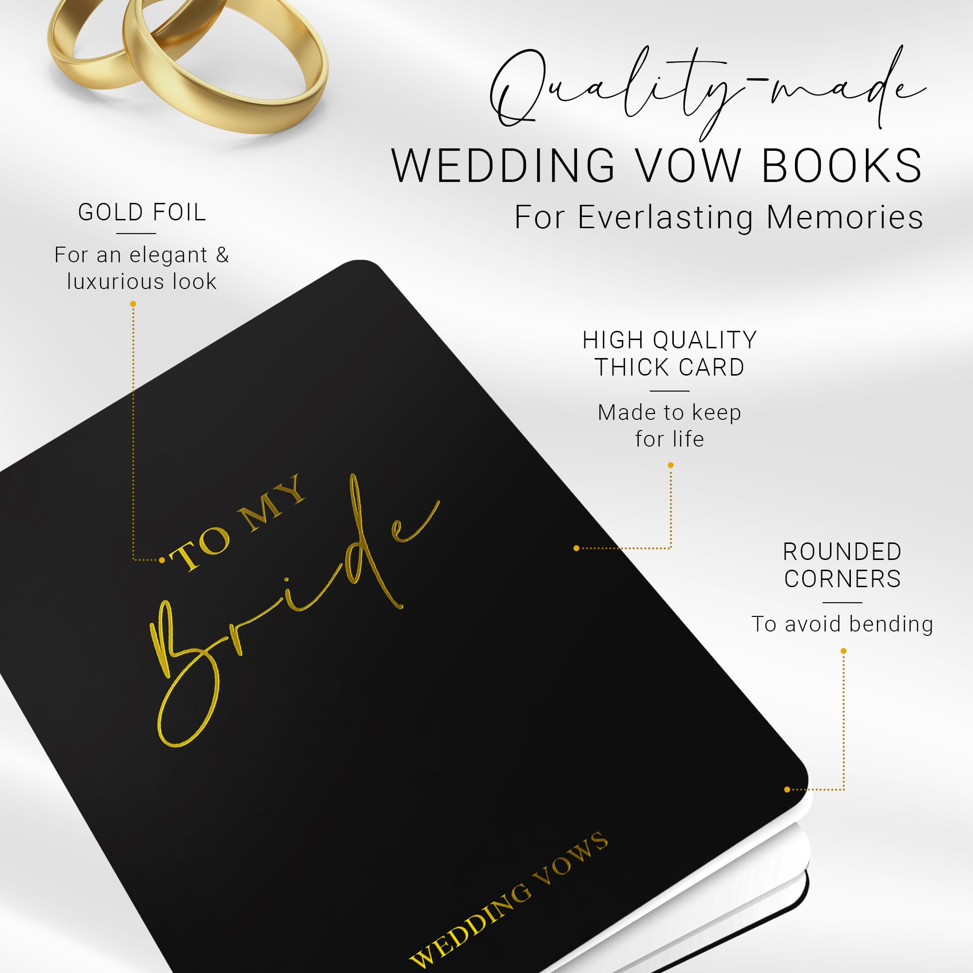 Wedding Vow Books His and Hers, Gold Foil Lettering & Keepsake Sleeve, Wedding Day Essentials, Beautiful His and Hers Gifts for the Bride and Groom (Black & White)