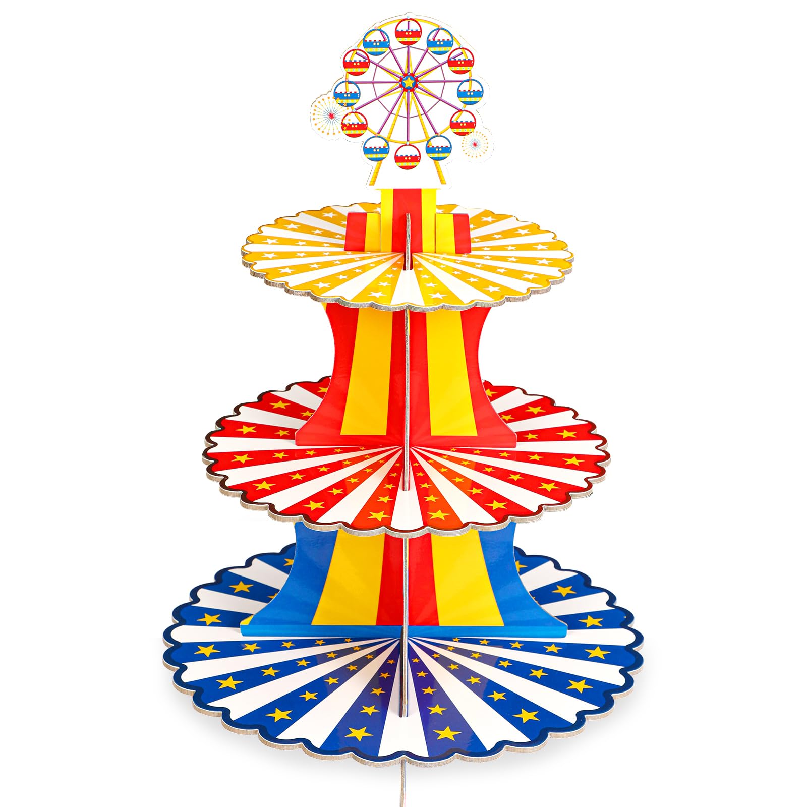 UPINS Carnival Theme Cupcake Stand,Carnival Theme Party Decorations Circus Theme 3 Tier Cupcake Stand Circus Cardboard Cupcake Holder Tower for Carnival Circus Theme Birthday Party Favors Supplies