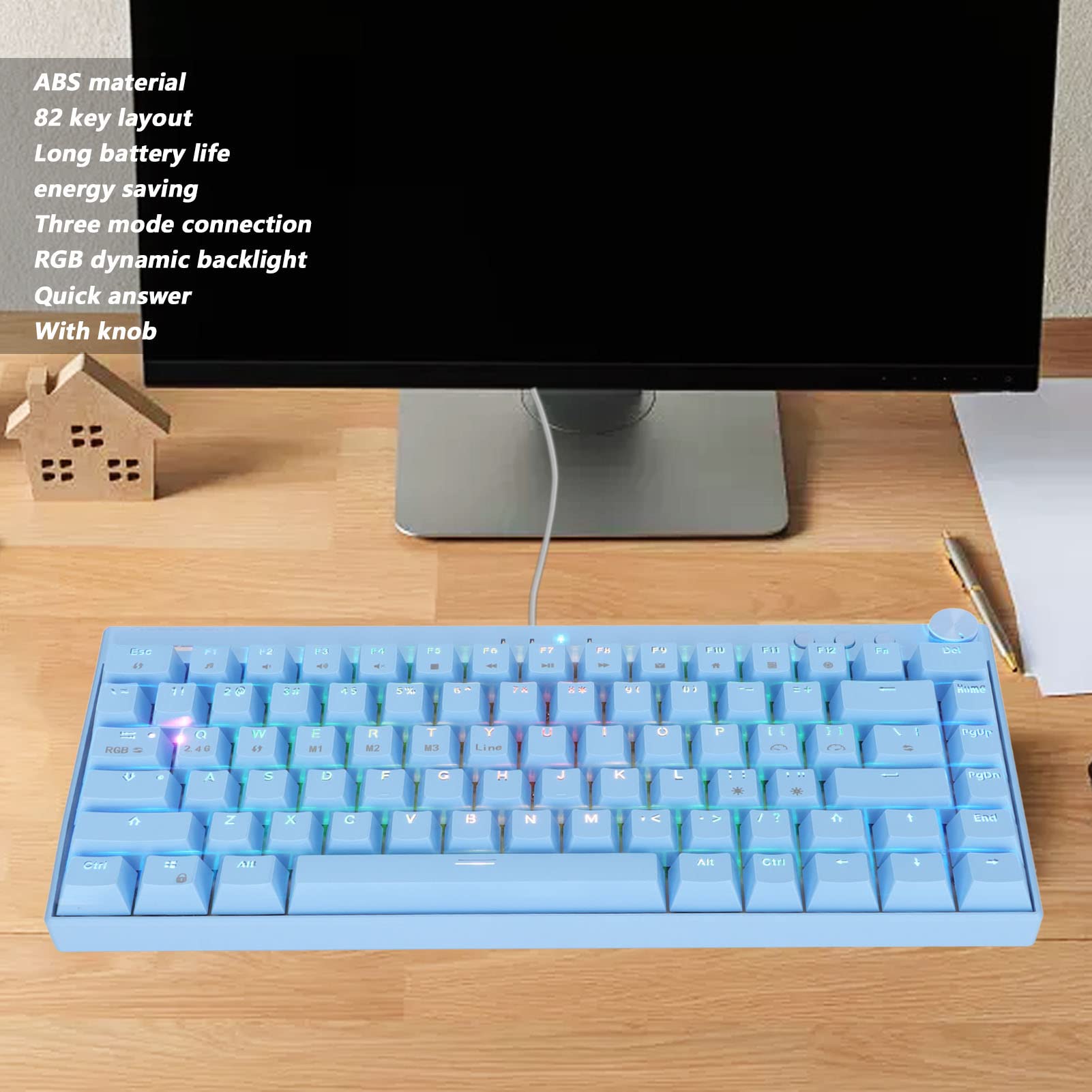 RTLR Gaming Keyboard, Mechanical Keyboard Energy Saving ABS Material Battery Life with Knob for for HarmonyOS