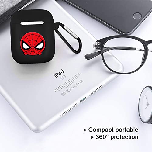 Surmoler for Airpods 1&2 Case Earphone Accessories Protective Silicone Case Cover with Free Keychain for Airpods 1&2 Charging Case(red and Black)
