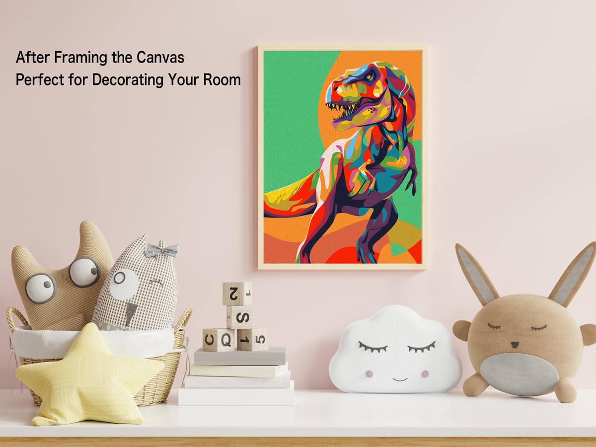 ifymei Paint by Numbers for Kids and Adults Beginner, DIY Gift Canvas Painting Kits for Boys and Girls, 16x20 Inch Colorful Dinosaurs [Without Frame]