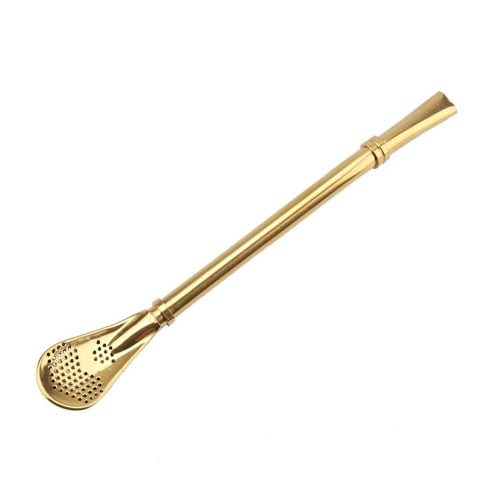 Multi function Drinking Straw, 4 in 1 Design Beverage Straw Tea Filter stirring rod and Fruit Spoon Made of 304 Stainless Steel Food Safety and Easy Maintain for Home Office Cafes Bar (Gold)