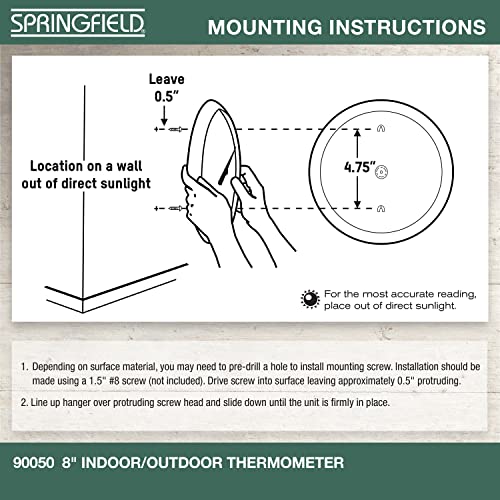 Springfield Indoor Outdoor Big Bold Thermometer, 8.5 Inch, White