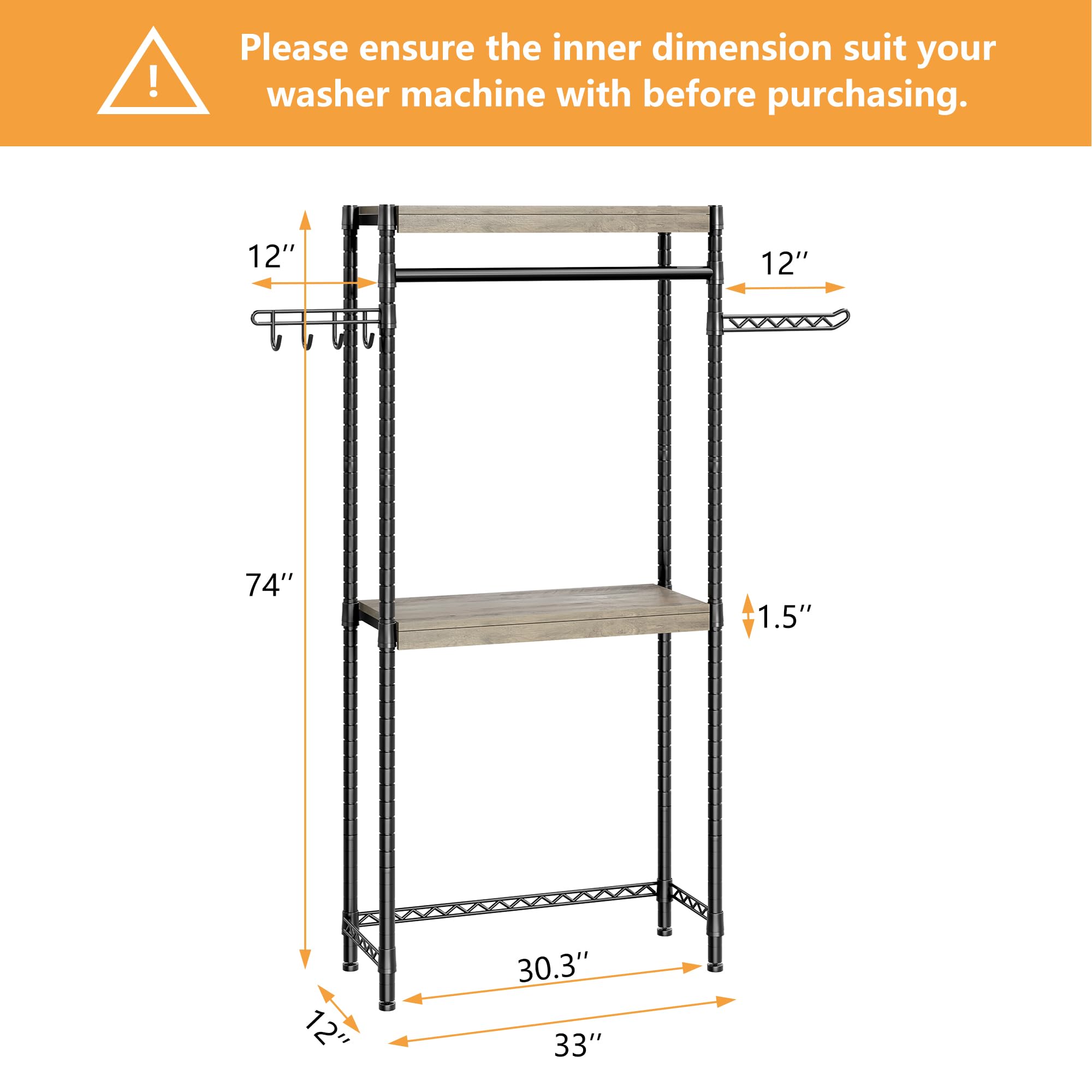 IDEALHOUSE Over The Washer and Dryer Storage Shelf- Laundry Room Organization Space Saving Laundry Drying Clothes Racks Heavy Duty Adjustable Height Bathroom Shelf for Home Decor 31"*12"*74.02"H